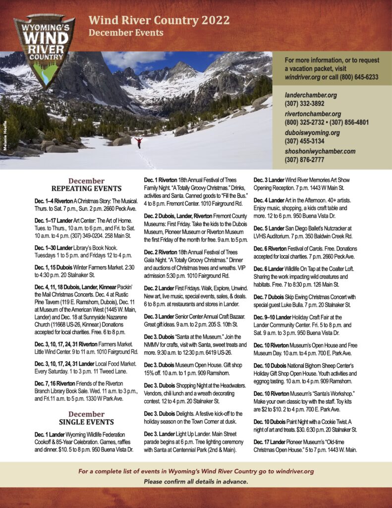 December 2022 Events Calendar