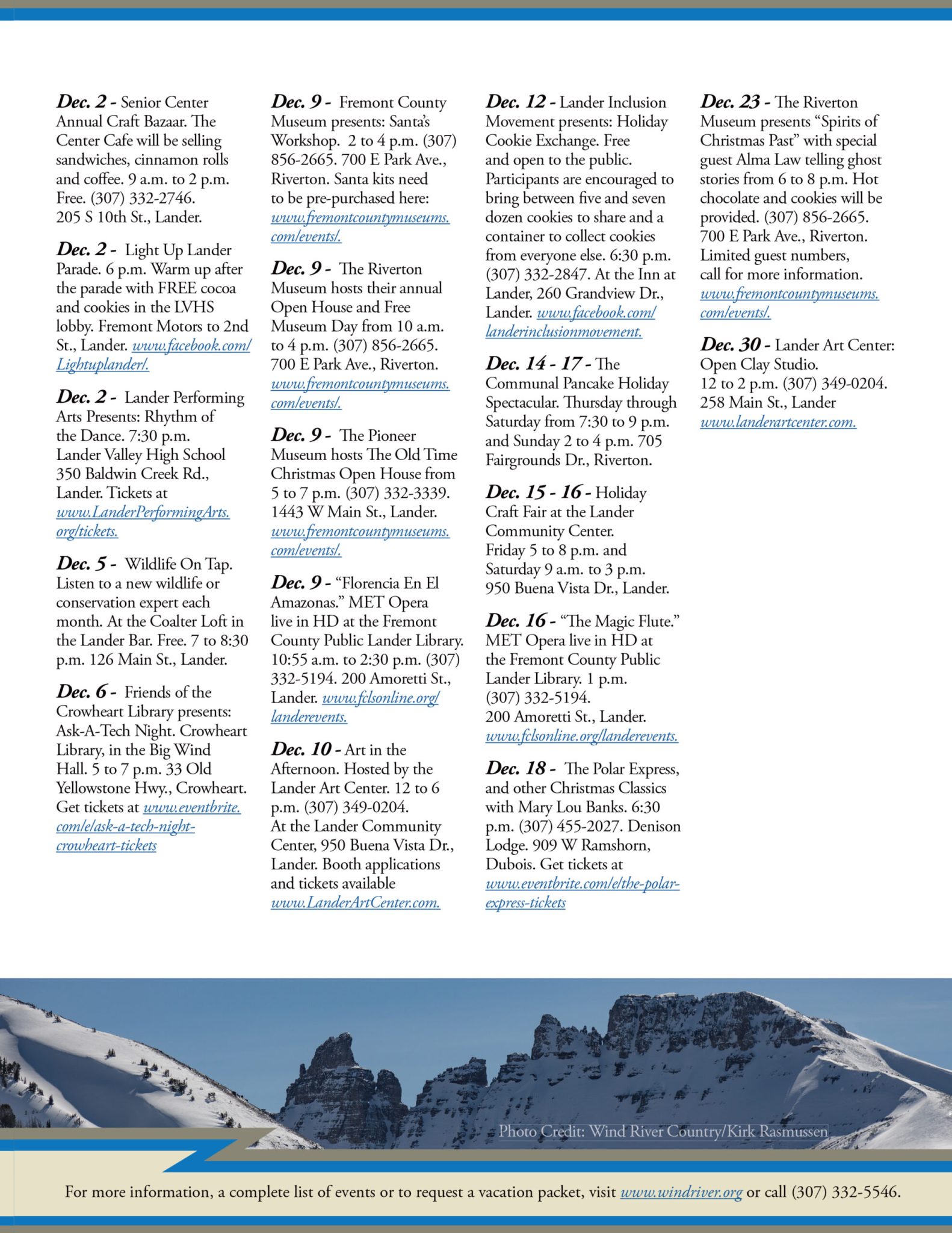 December 2023 Event Calendar | Wind River Country
